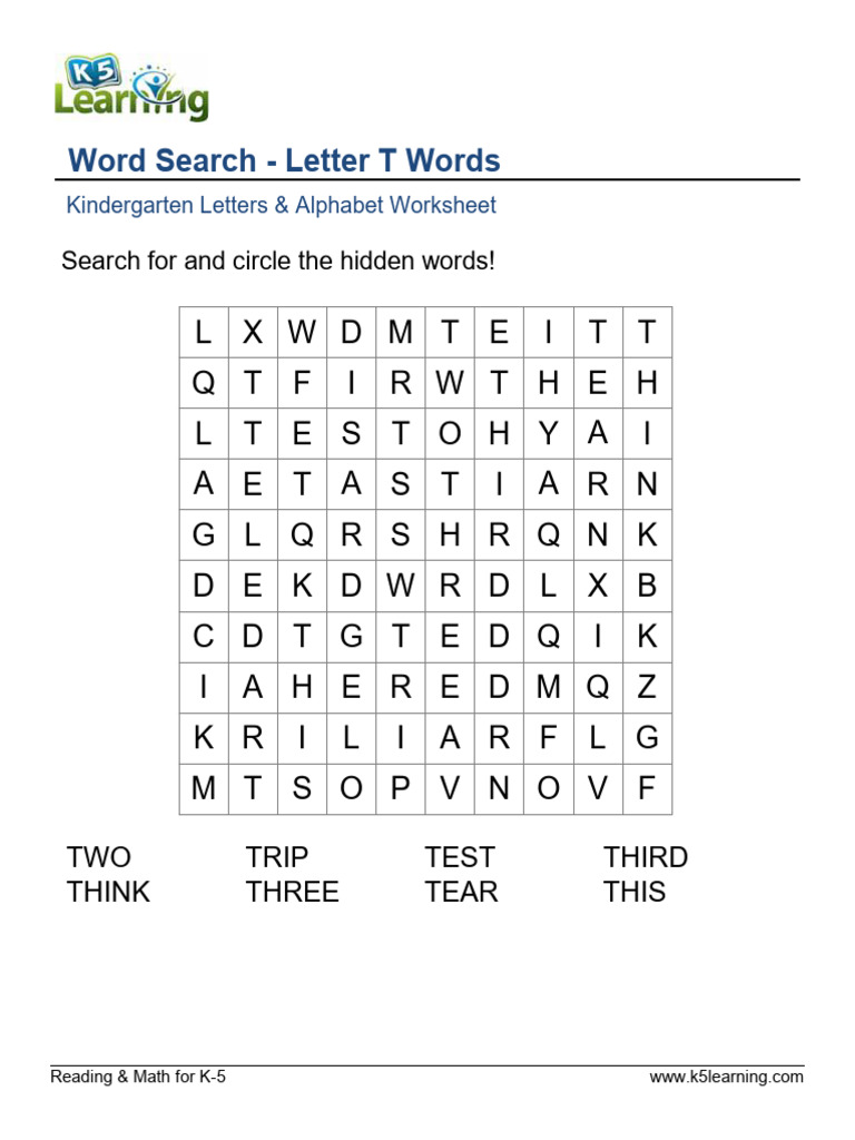 Word Search Letter T | PDF
