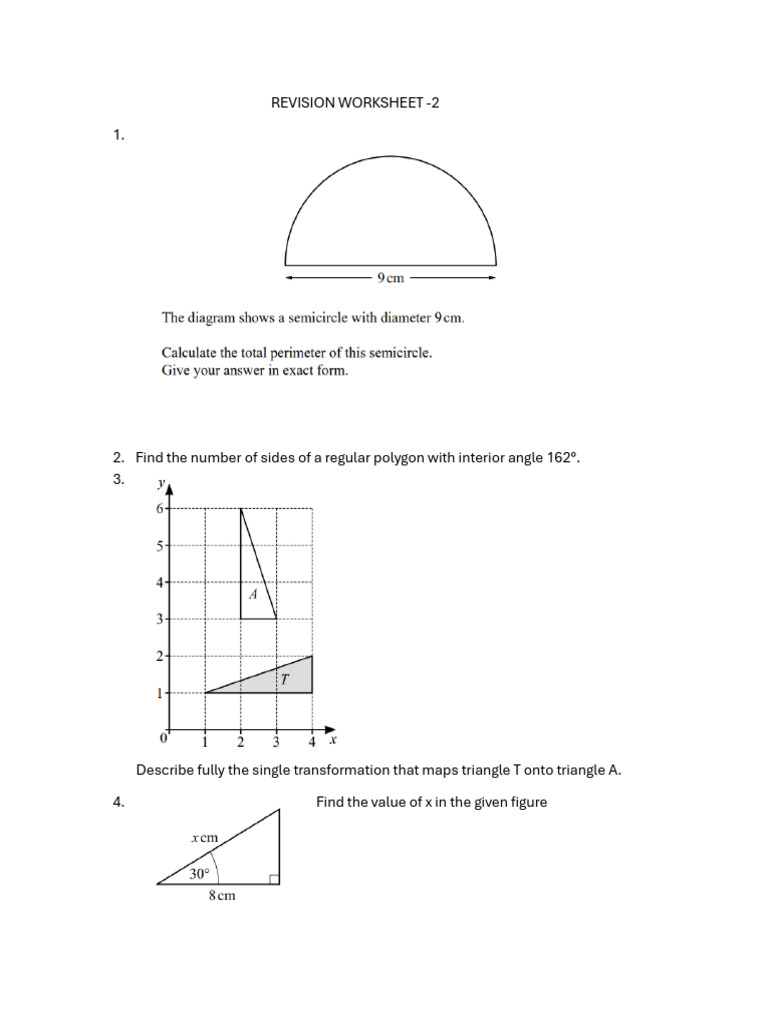 Revision Worksheet 2 y9 | PDF