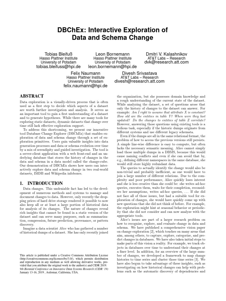 (2019) DBChEx - Interactive Exploration of Data and Schema Change | PDF | Databases | Data