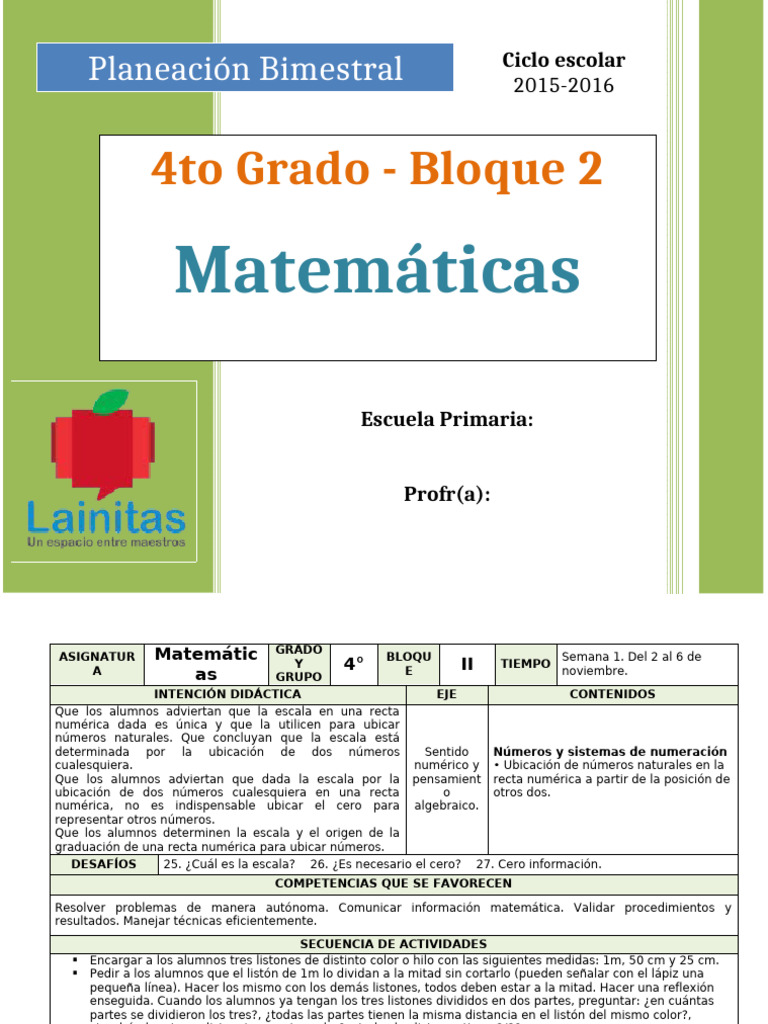 Planeación Bimestral Matemáticas 4° | PDF | Ángulo | Geometría