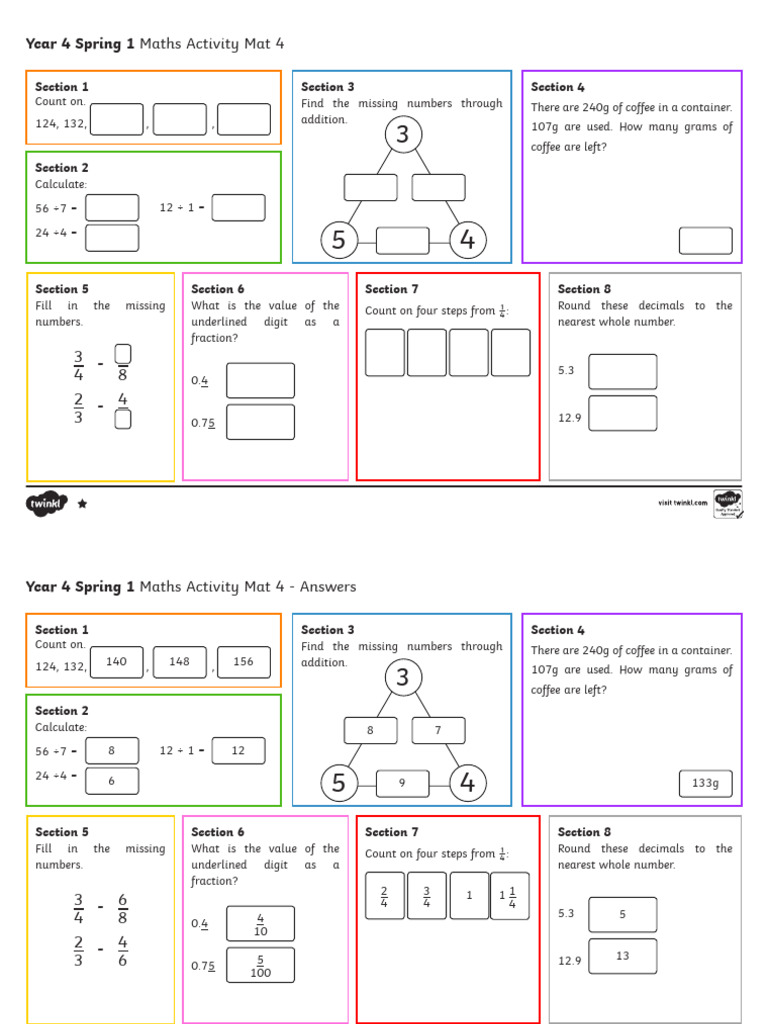 Year 4 Maths Activity Mat Answers | PDF | Decimal | Numbers