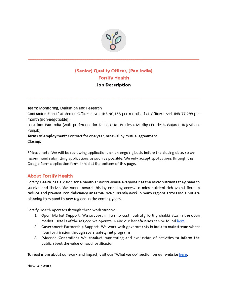 Job Description - (Senior) Quality Officer | PDF