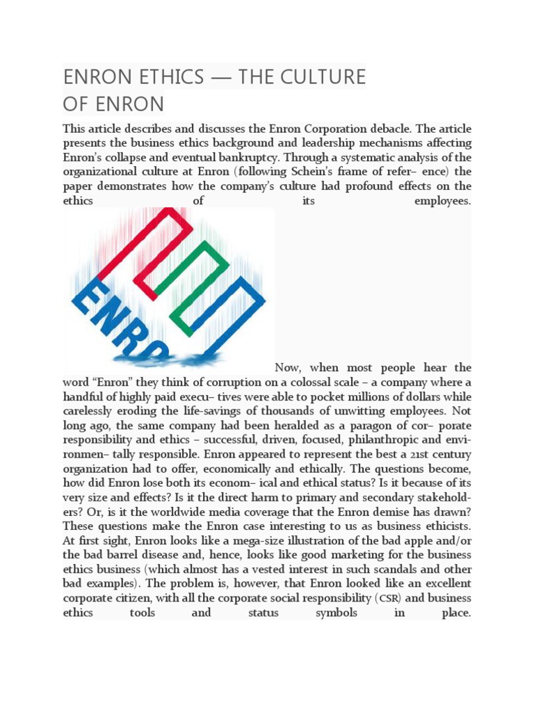 Enron Ethics | PDF | Organizational Culture | Leadership