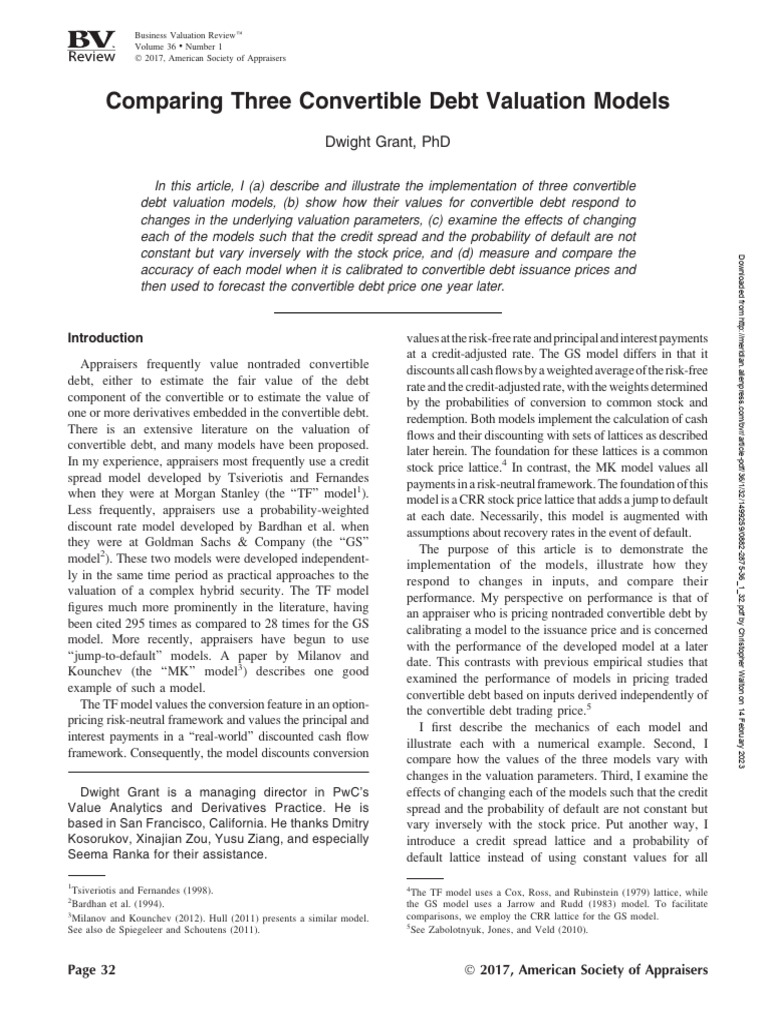 Comparing Convertible Debt Valuation Models | PDF | Financial Economics ...