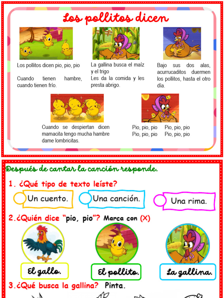 Ficha Leemos Una Canciòn Los Pollitos Dicen Maestra Janet | PDF