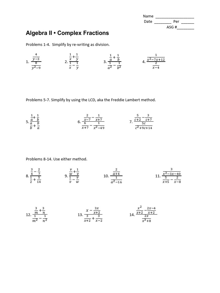 A2 Complex Fractions Handout | PDF