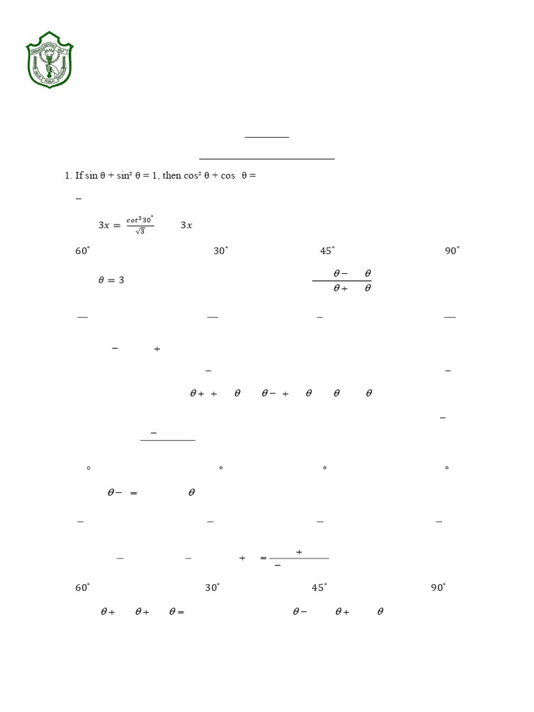 Trigonometry Worksheet for Students | PDF | Mathematical Objects ...