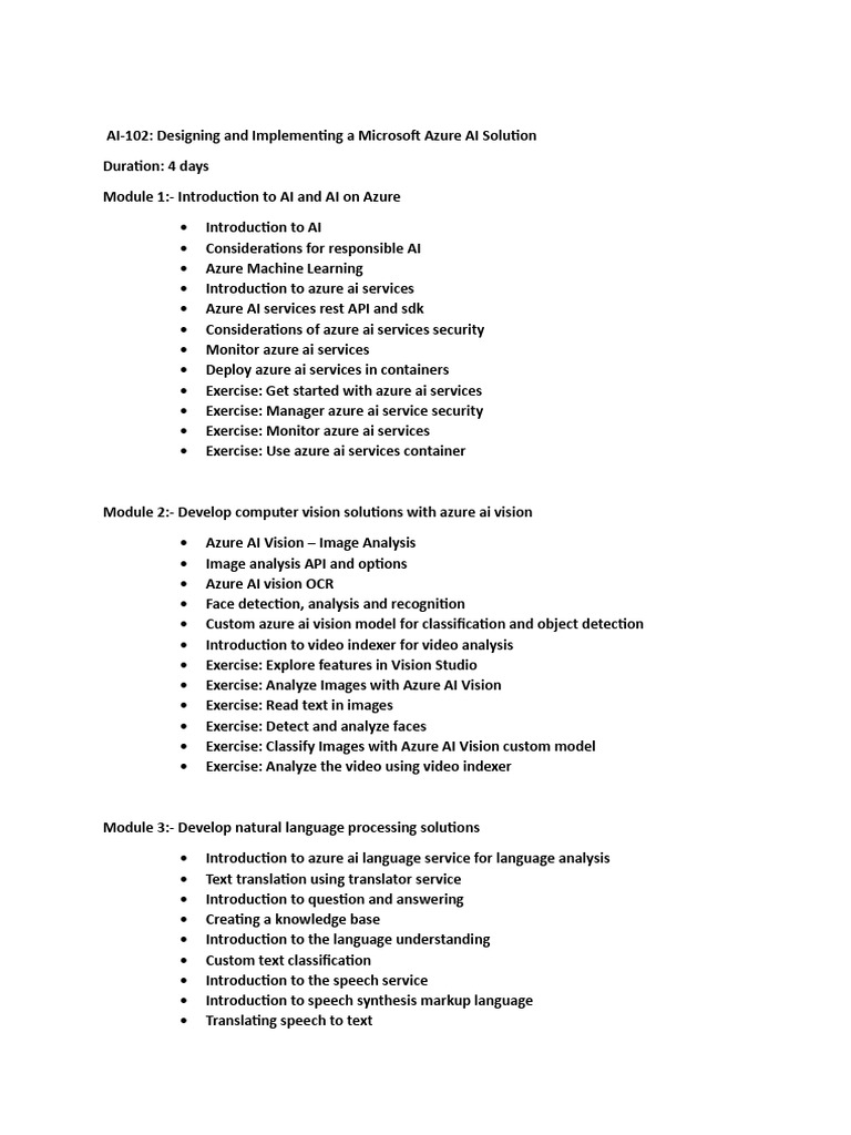 AI 102 Designing Implementing Azure AI Solution | PDF | Artificial ...