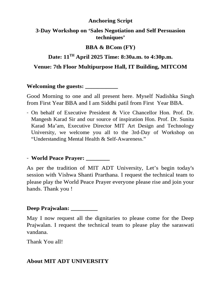 Anchoring Script - Workshop-FYBBA-11th April New | PDF | Psychology ...