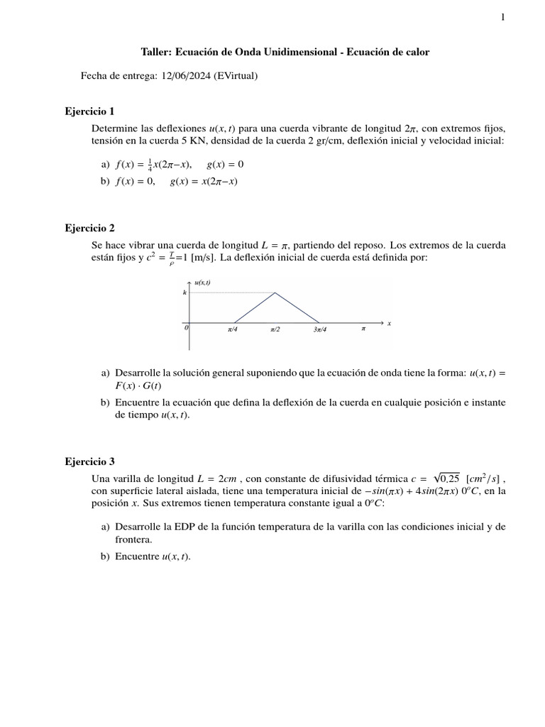 Ejercicios Onda Unidimensional Barra de Calor | PDF | Temperatura | Ecuaciones