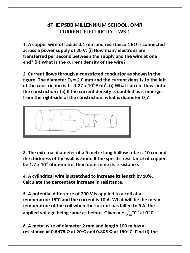 Current Electricity - WS 1 | PDF | Electrical Network | Electric Current