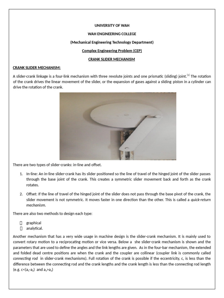 Crank Slider Mechanism Overview | PDF | Mechanics | Mechanical Engineering