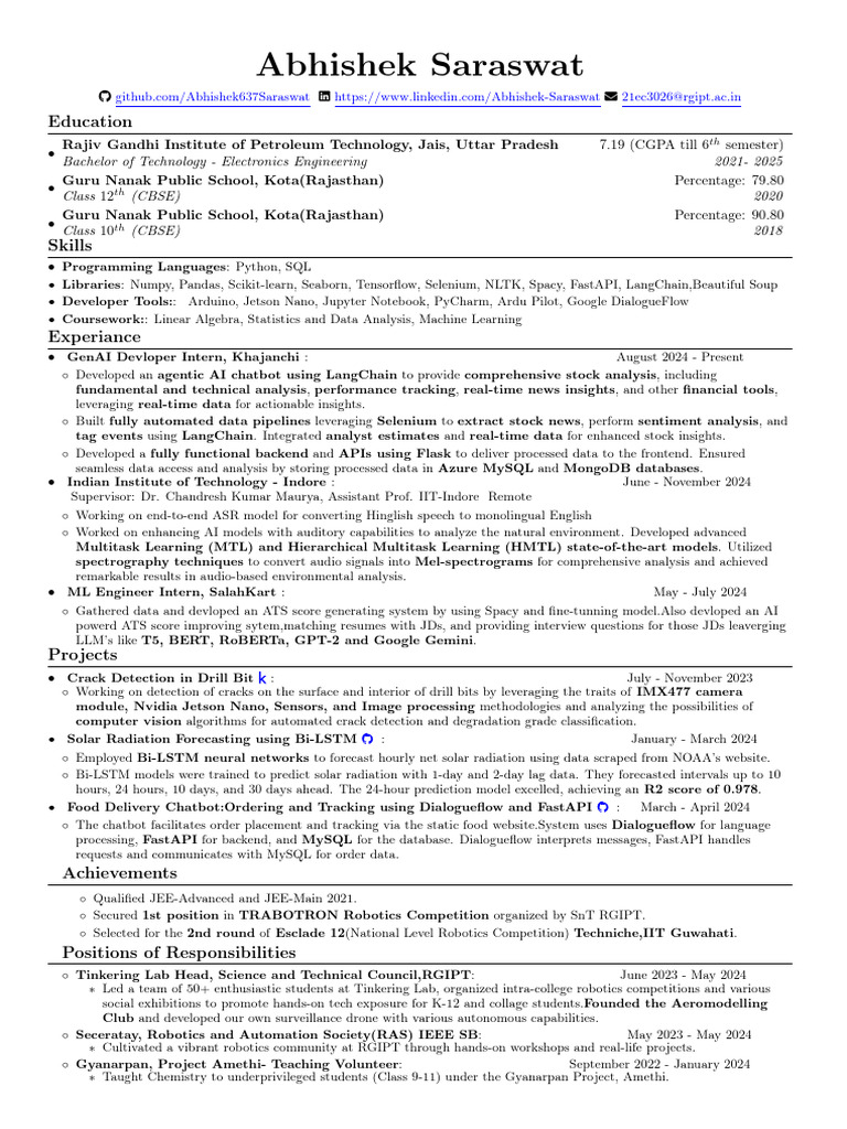 Abhishek Saraswat RESUME | PDF | Computing