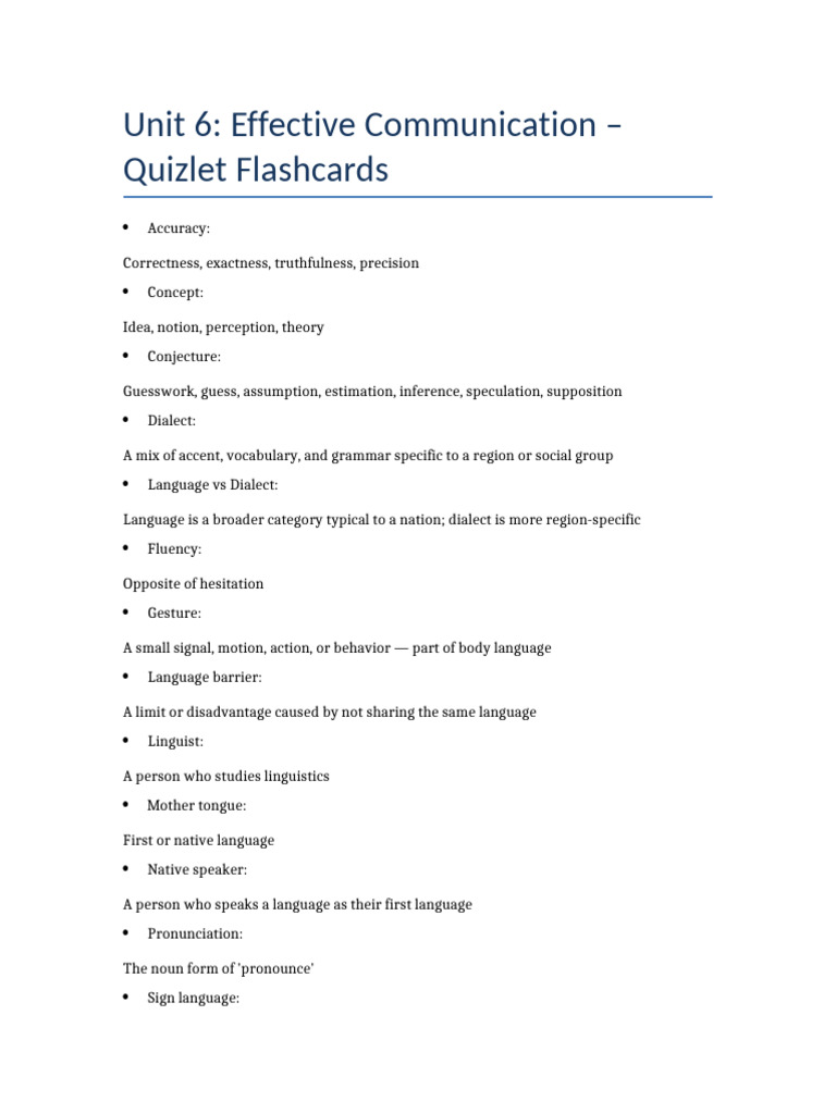 Unit6 Effective Communication Quizlet | PDF