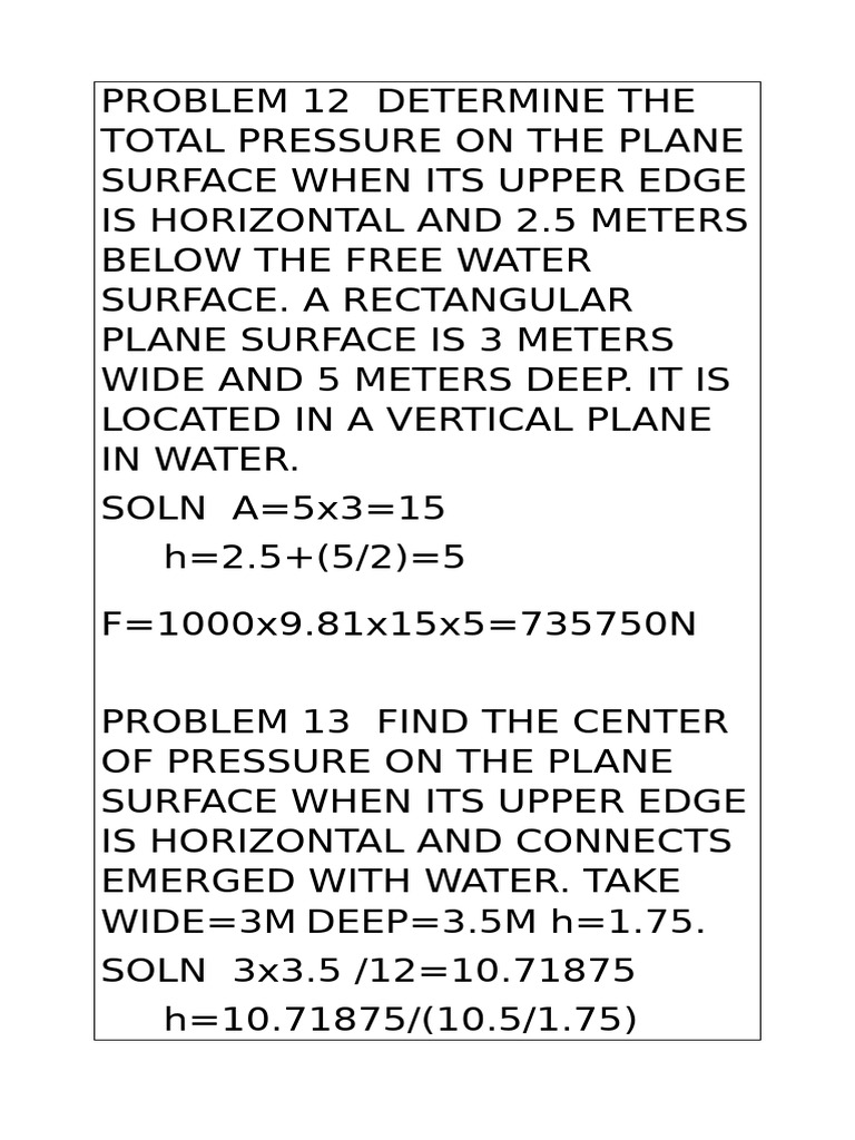 Total Hydrostatic Force On A Plane Surface (12-15) | PDF