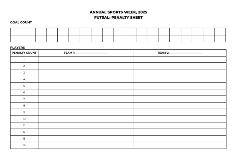 2025 Futsal Penalty Sheet | PDF