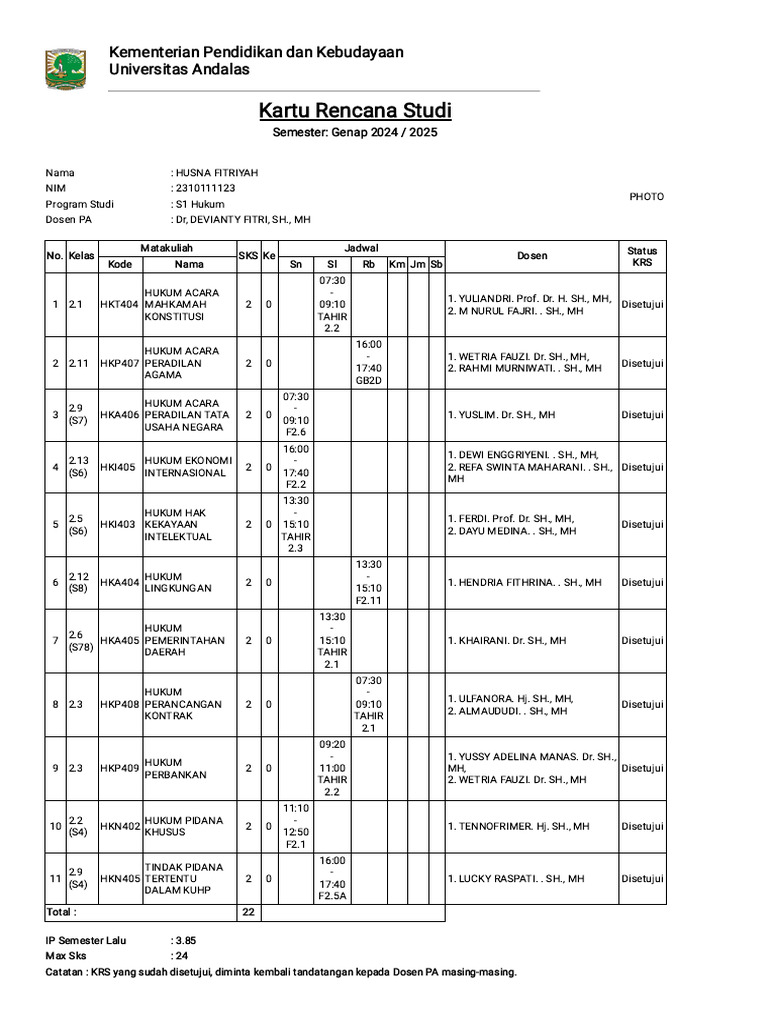 Cetak Rencana Studi - Portal Akademik Universitas Andalas | PDF