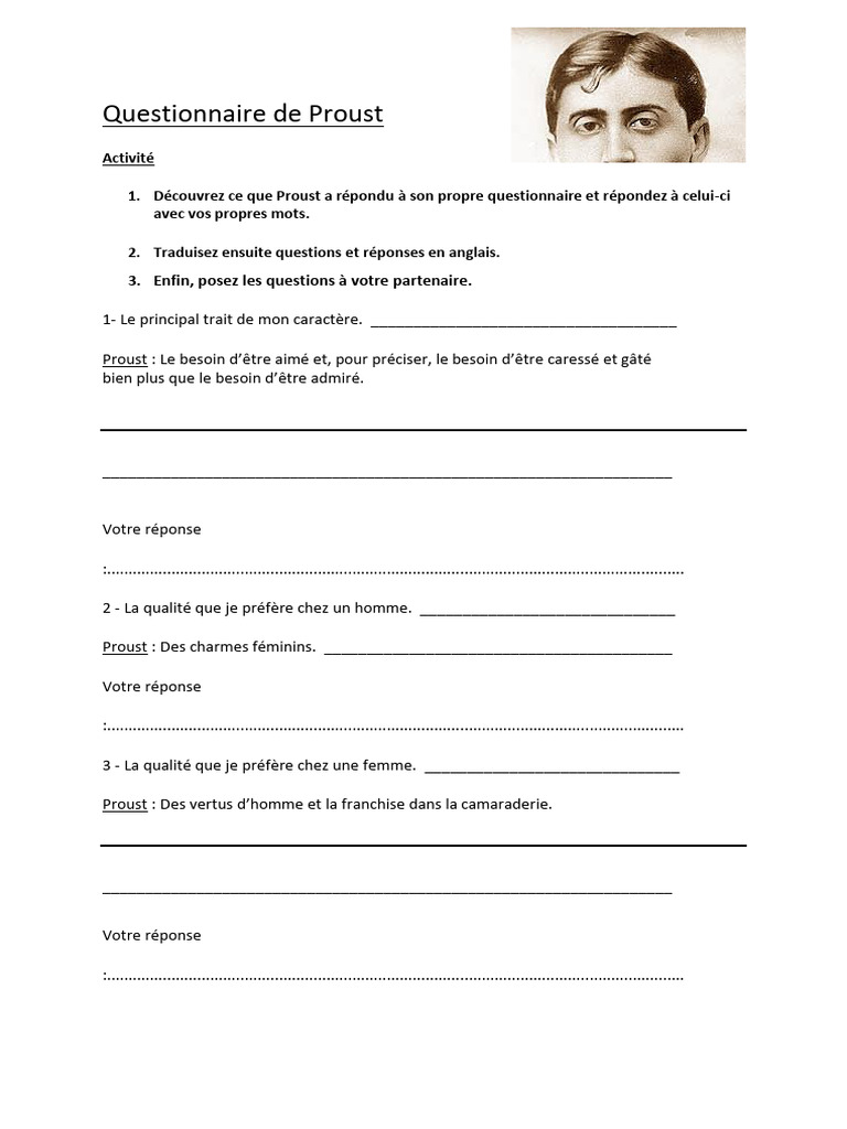 Questionnaire de Proust : Réponses et Réflexions | PDF | Marcel Proust
