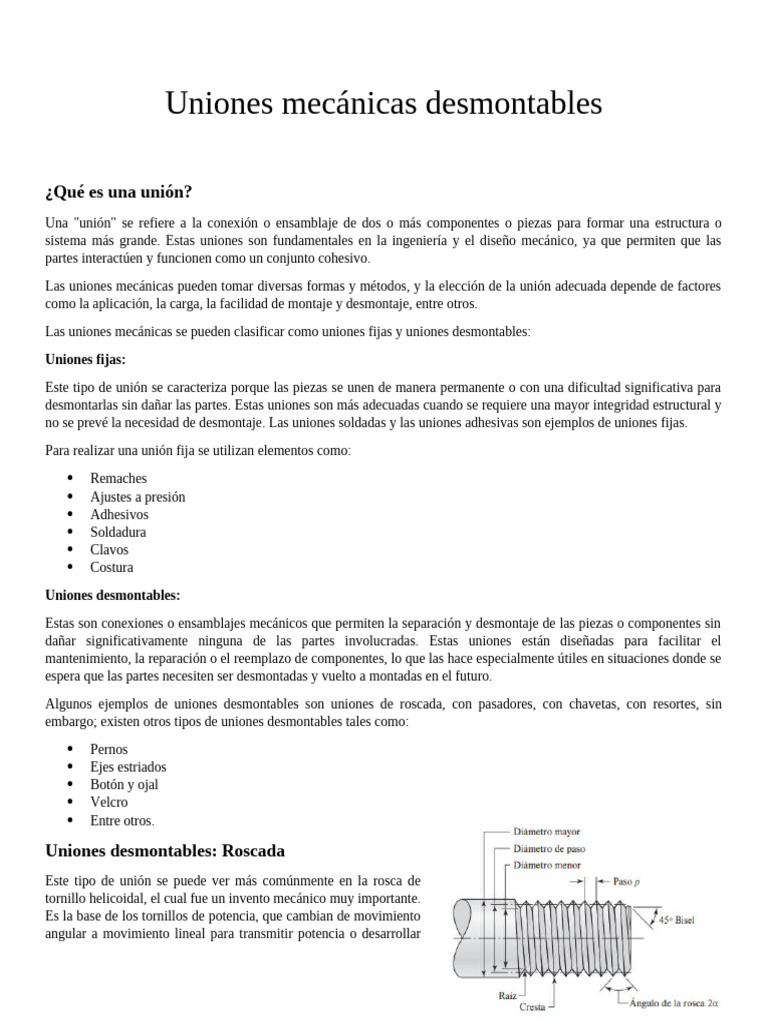 Uniones Mecánicas Desmontables y Fijas | PDF | Tornillo | Arandela ...