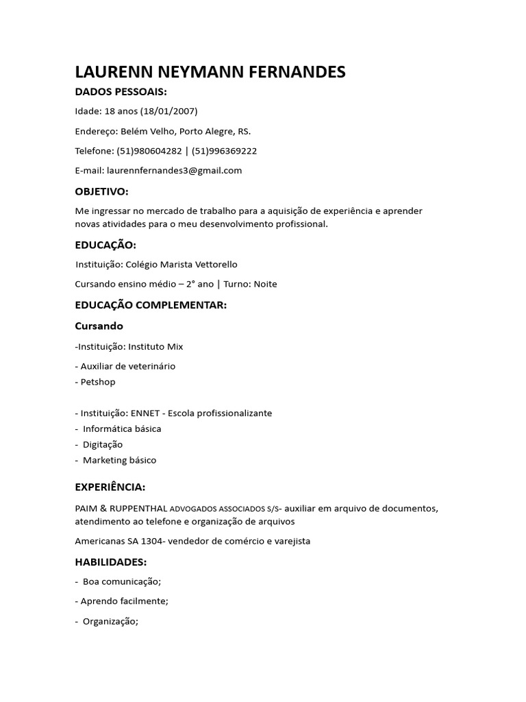 Currículo Laurenn Neymann Fernandes | PDF