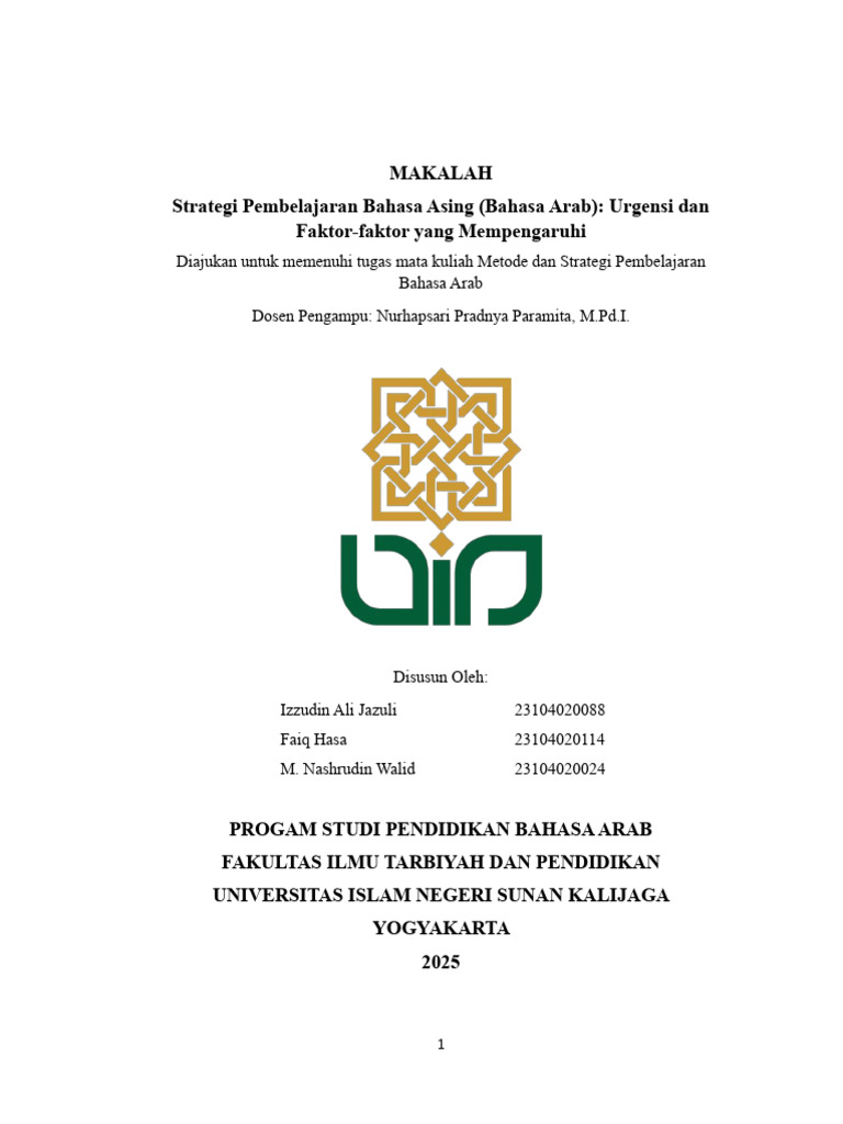 Makalah Metode Dan Strategi Pembelajaran Bahasa Arab KEL-8 PBA C | PDF