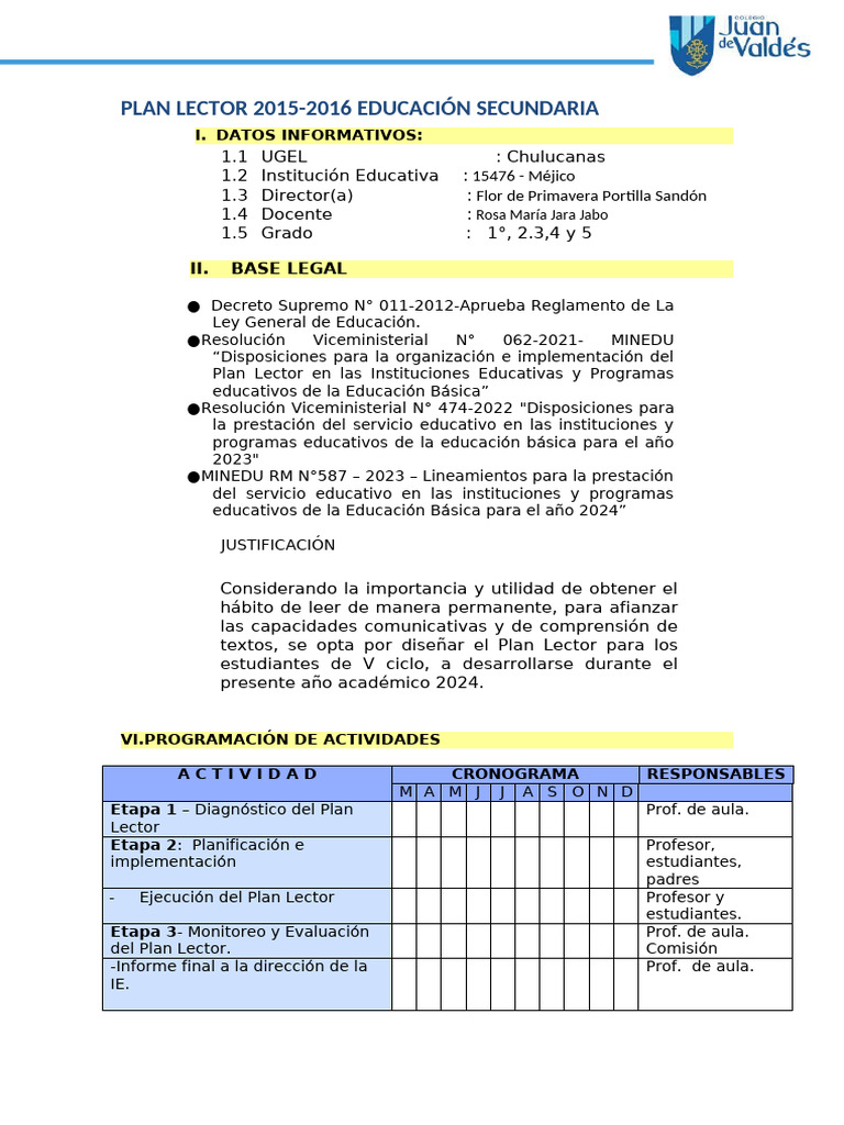 Plan Lector 2025 Pdf Narración Maestros