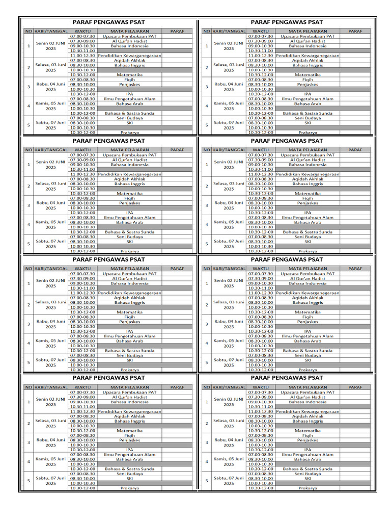 Kartu Paraf Pengawas Psat2025 Fix | PDF