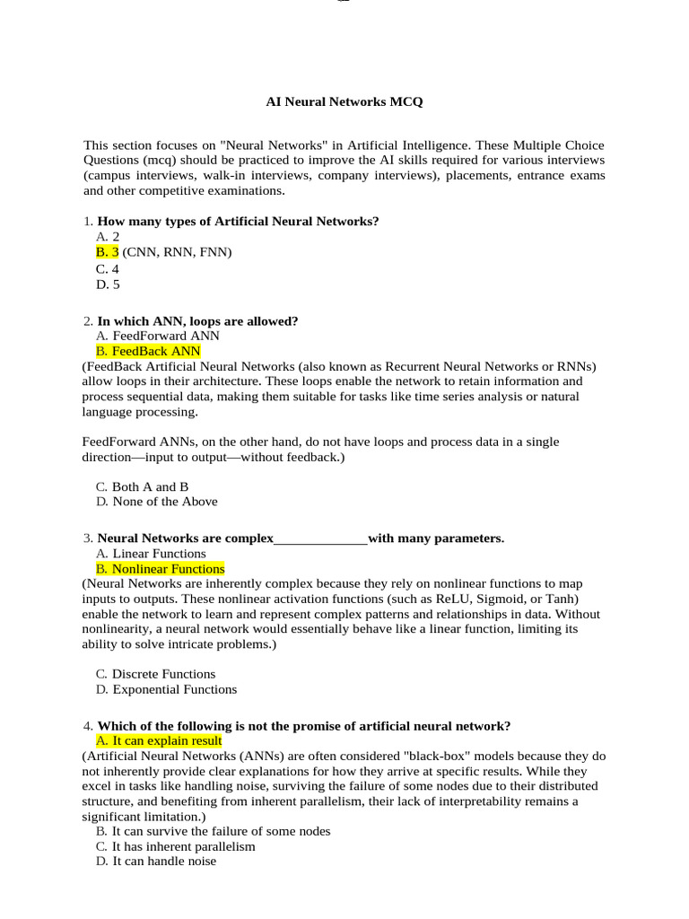 5 MCQ Ann Ann Quiz Selected | PDF | Machine Learning | Computational ...