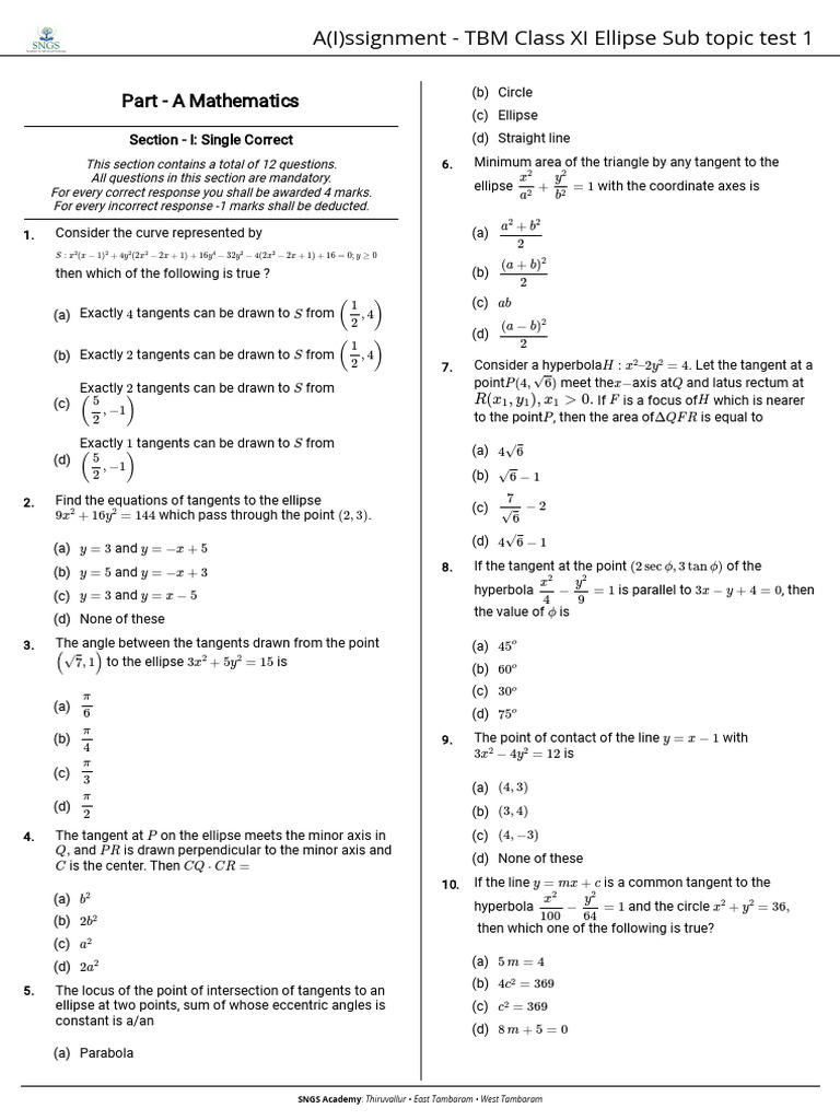 Mathematics Assignment: Tangents and Ellipses | PDF | Ellipse | Tangent