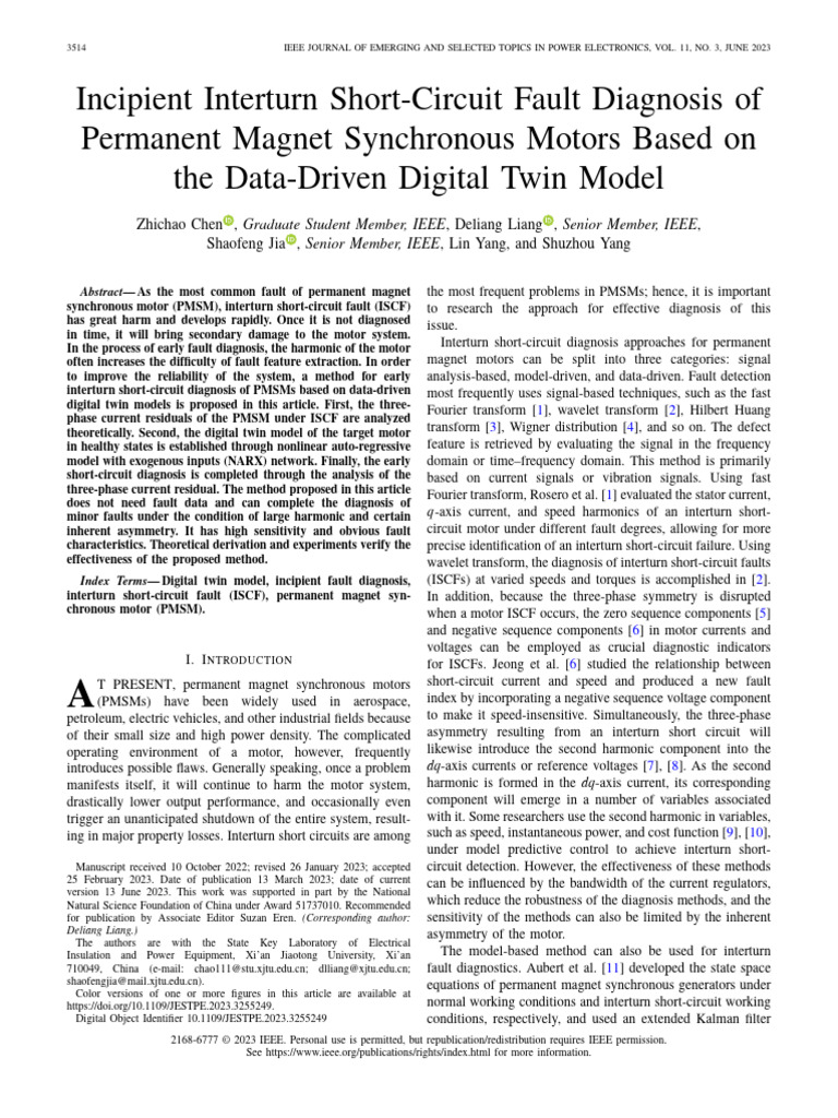 Incipient Interturn Short-Circuit Fault Diagnosis of Permanent Magnet Synchronous Motors Based ...