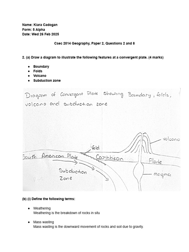 Kiara Cadogan - Csec 2014 Geography, Paper 2, Questions 2 and 8 | PDF ...
