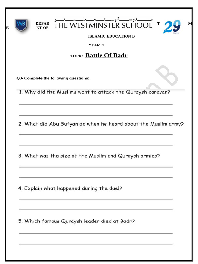 Yr 7 WrkSht-Battle of Badr | PDF