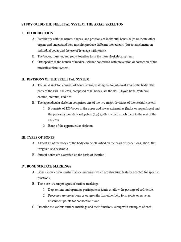The Skeletal System - The Axial Skeleton-Study Guide-1 | PDF ...