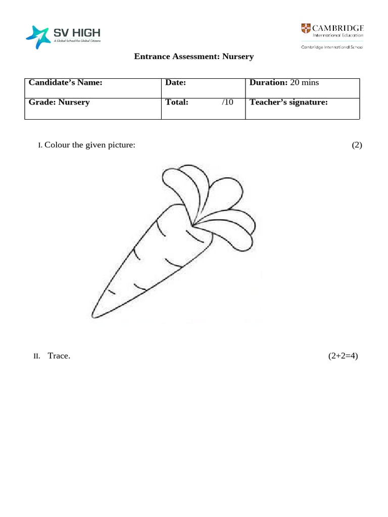 Nursery Entrance Assessment Paper | PDF