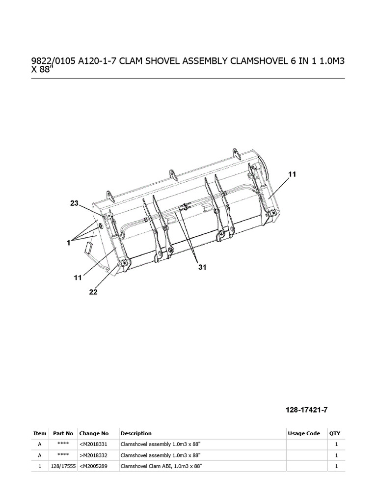 9822 - 0105 A120-1-7 Clam Shovel Assembly Clamshovel 6 in 1 1.0M3 X 88 ...