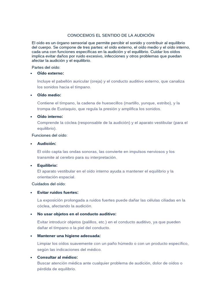 CONOCEMOS EL SENTIDO DE LA AUDICIÓN | PDF