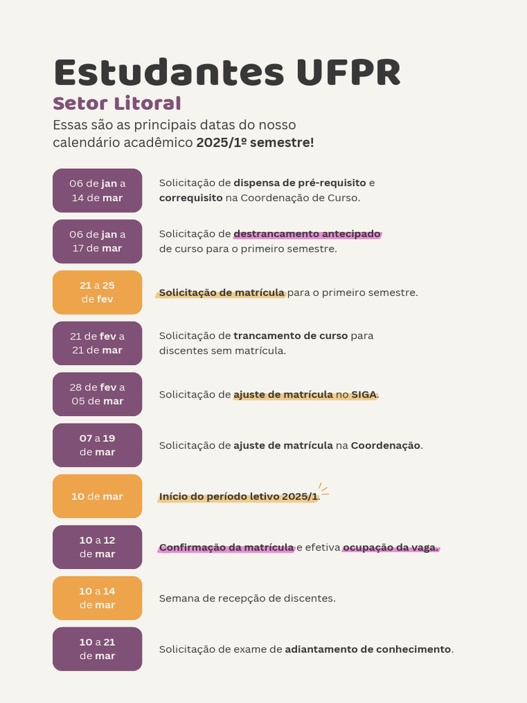 Calendário UFPR 2025 - Setor Litoral 2 | PDF