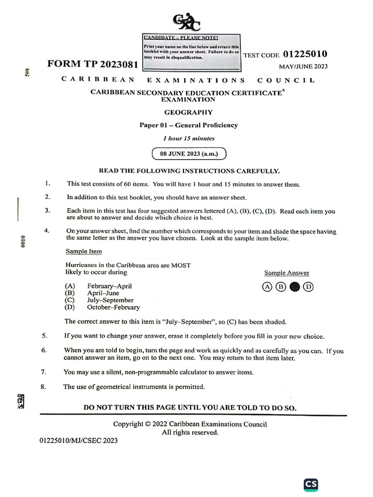 2023 Csec Geo p1 | PDF