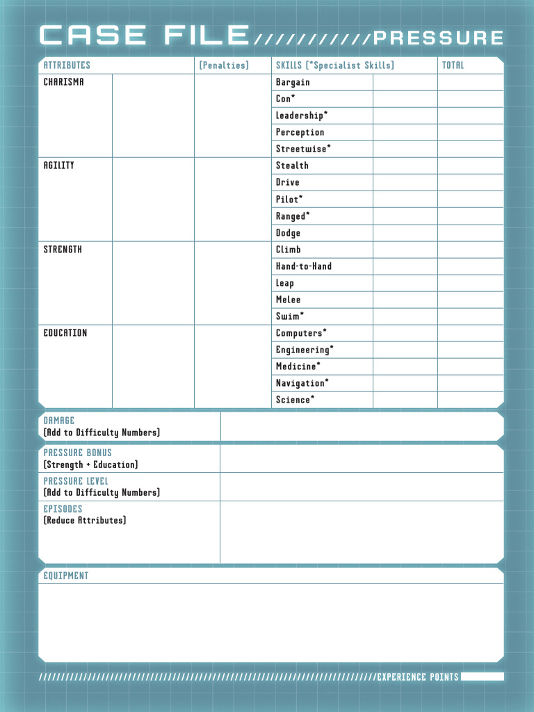 Pressure Character Sheet | PDF