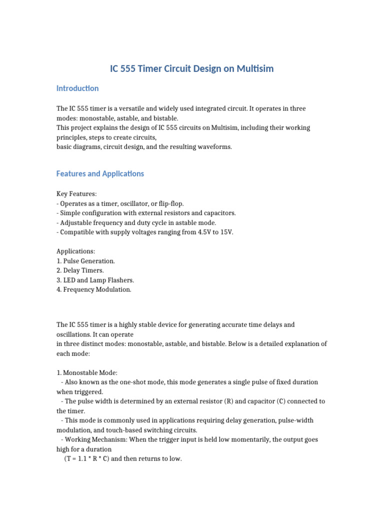 IC 555 Timer Design in Multisim | PDF | Electrical Circuits | Electronics