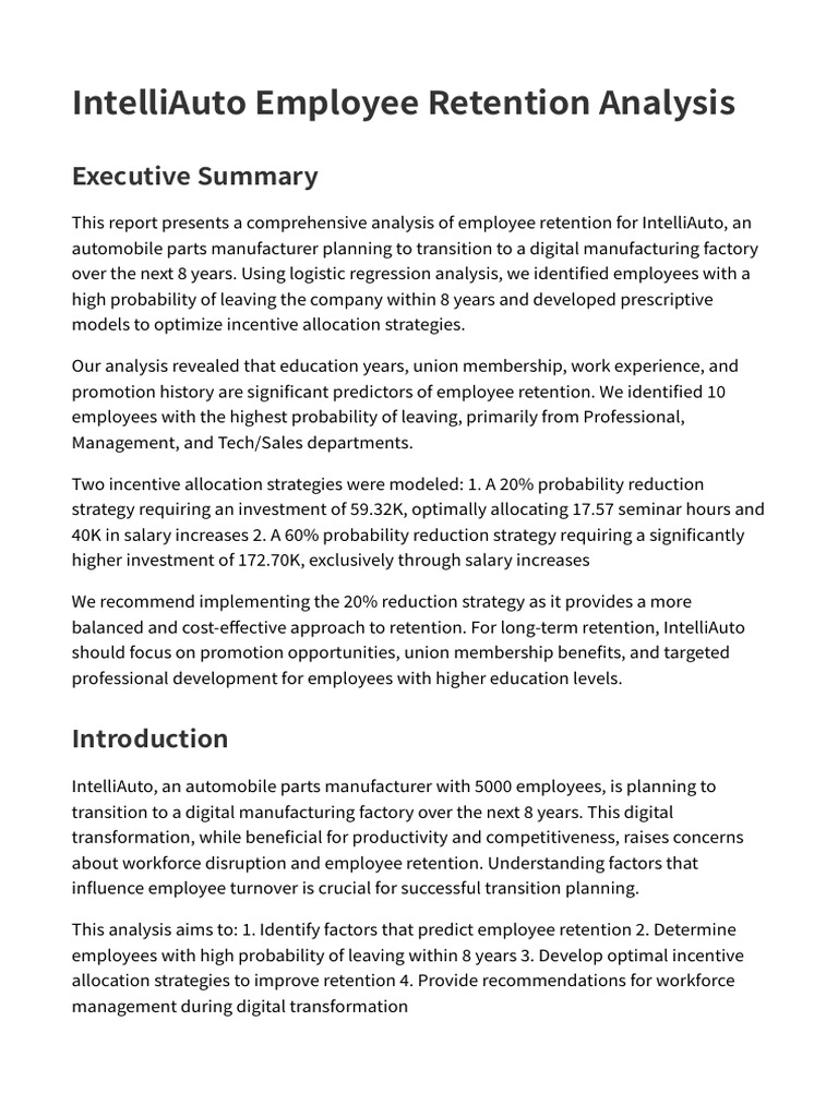 IntelliAuto Employee Retention Analysis | PDF | Employee Retention ...