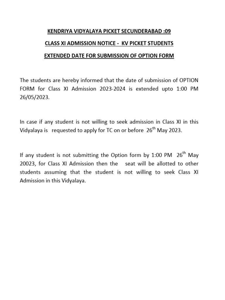 Extended Date For Submission of Option Form | PDF