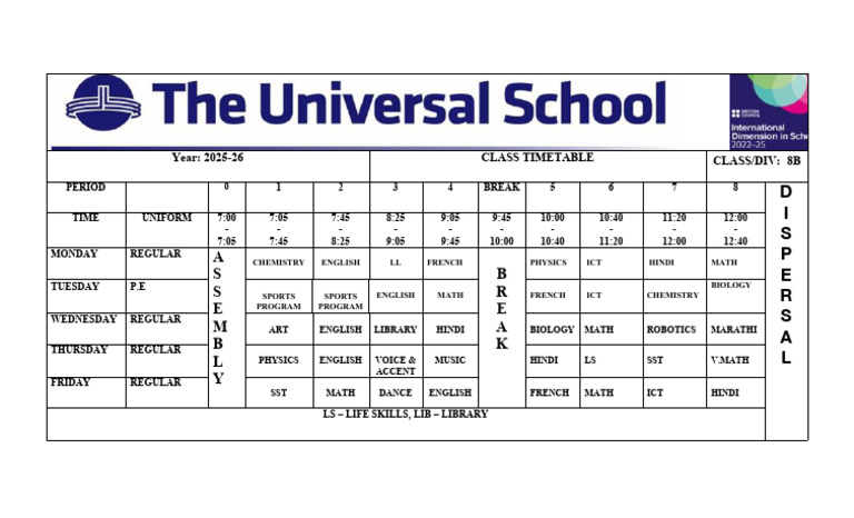 8B Class Time Table 2025 - 26-1 | PDF