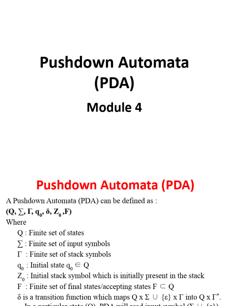 Pushdown Automata (PDA) | PDF | Models Of Computation | Formal Methods