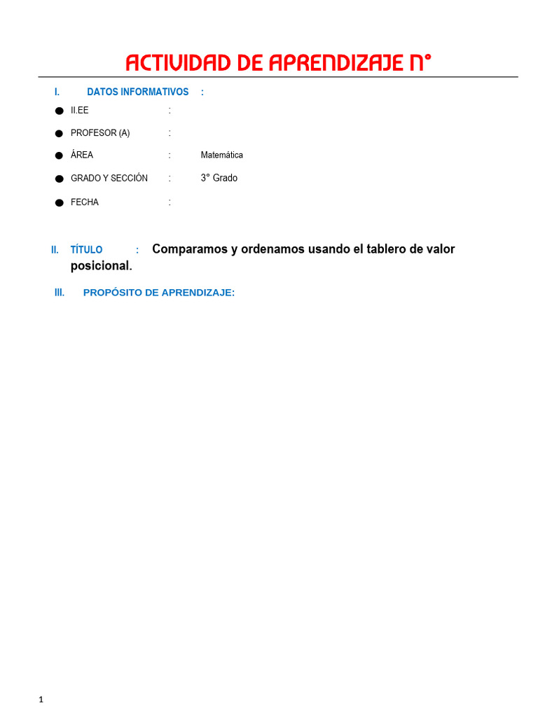 Sesión ¿Comparamos y Ordenamos Usando El Tablero de Valor Posicional ...