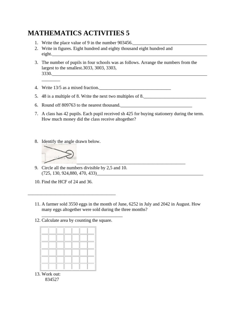 Mathematics Activities for Grade 5 | PDF | Mathematics | Arithmetic