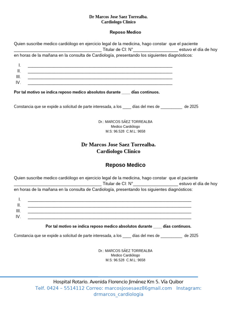 Formato Reposo Medico | PDF | Medicina | Cuidado de la salud