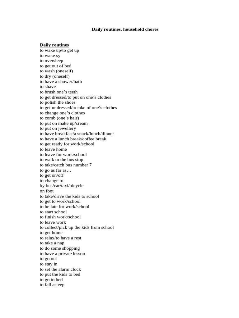Daily Routines, Household Chores-Szólista | PDF