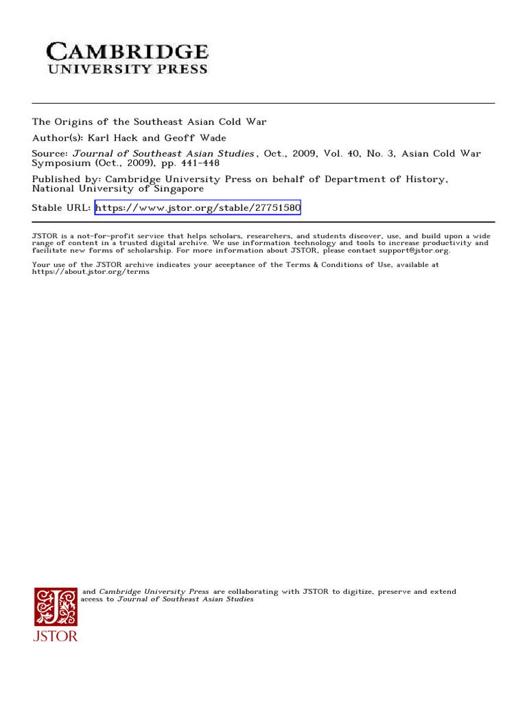Southeast Asian Cold War Origins | PDF | Communism | Cold War