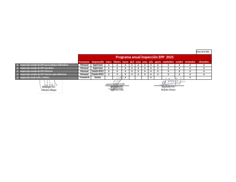 Programa Inspeccion EPP | PDF
